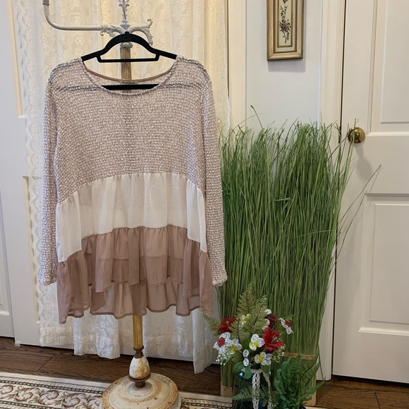 Tops | Layered Tancream Ruffled Top | Poshmark